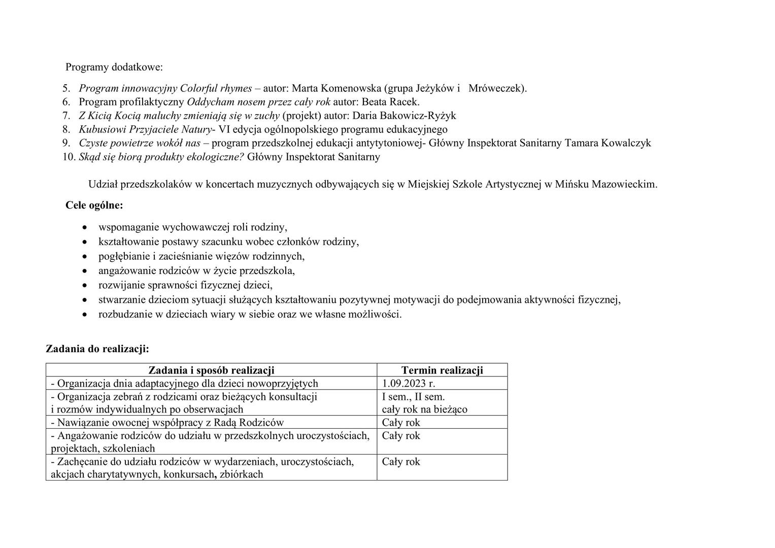 Roczny Plan Pracy - Gminne Przedszkole im. Dębowej Krainy w Dębem Wielkim